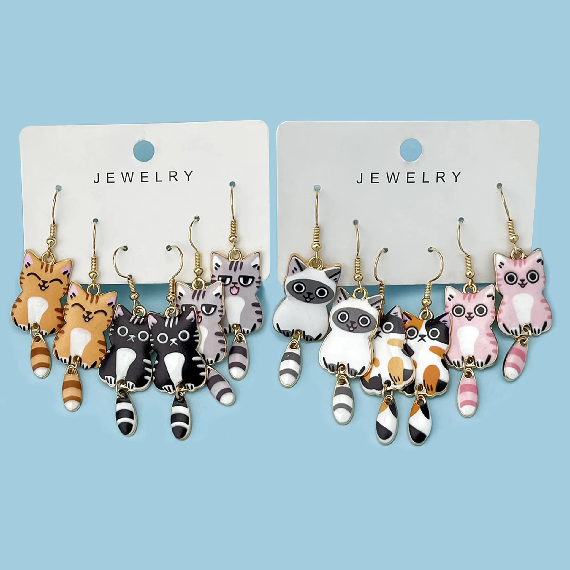 3 Pairs Enamel Cat Earrings - Kidz Country: