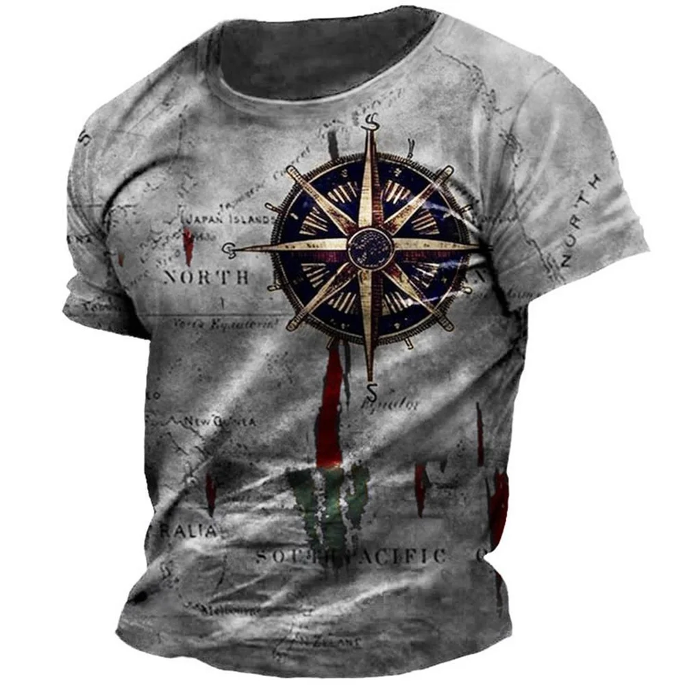 Men's Vintage Nautical Compass Print T-Shirt - Kidz Country: