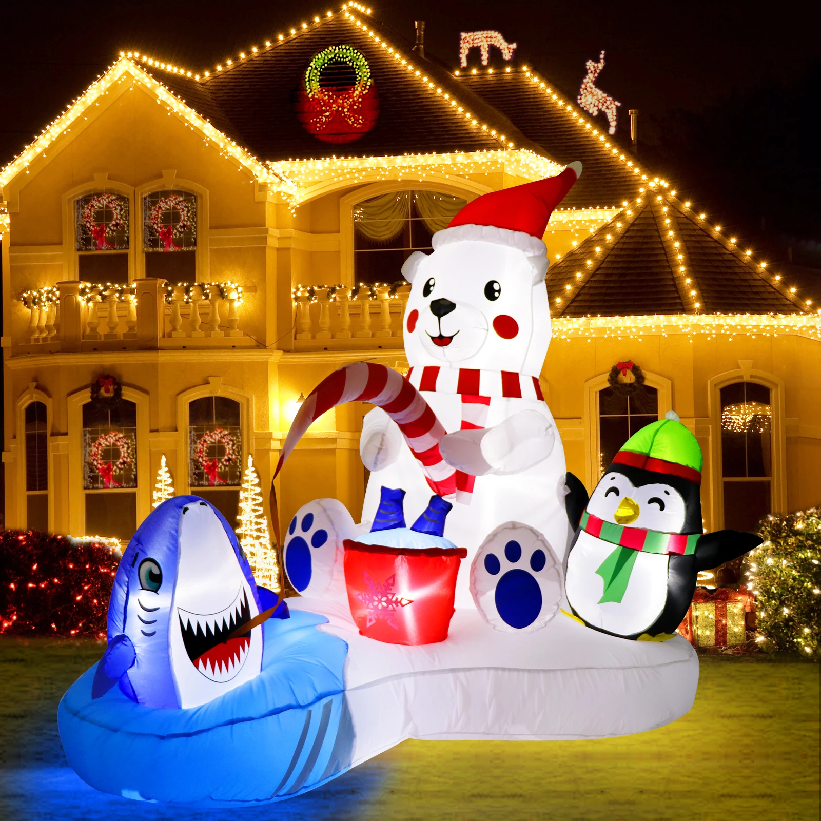 6 Ft Polar Bear Fishing with Penguin Inflatable Christmas - Kidz Country: